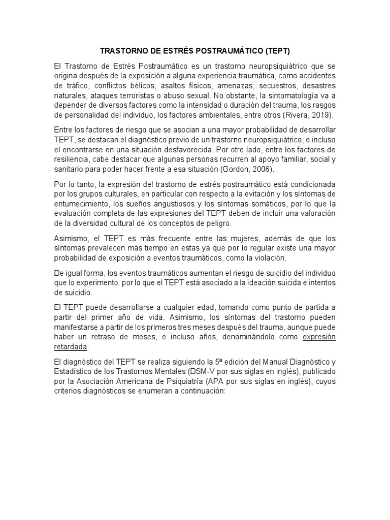 Trastorno de Estrés Postraumático (TEPT) | PDF | Trauma psicólogico | Salud mental