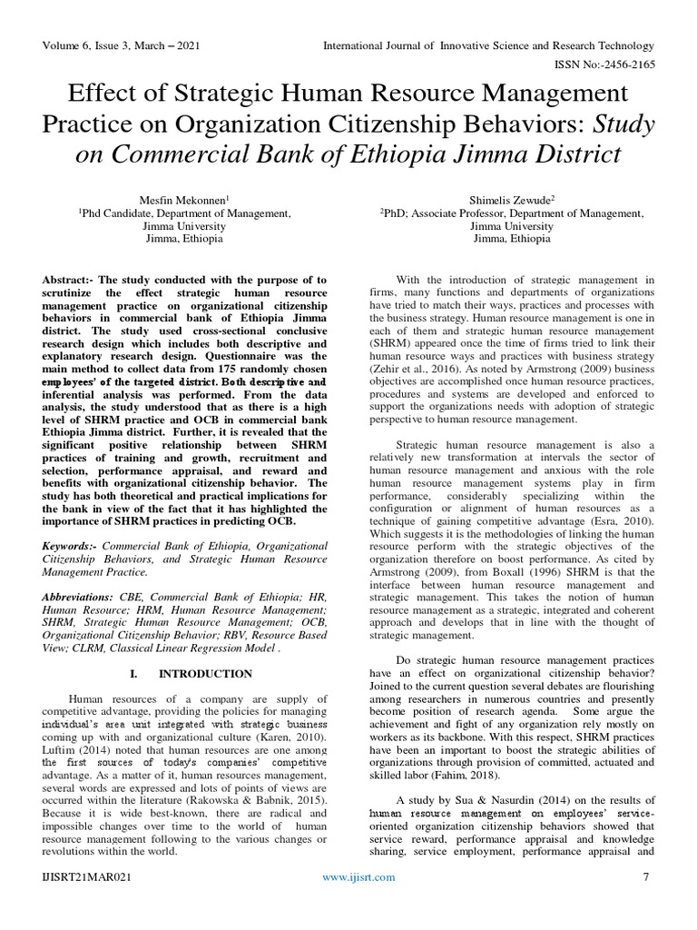 Effect of Strategic Human Resource Management Practice On Organization Citizenship Behaviors ...
