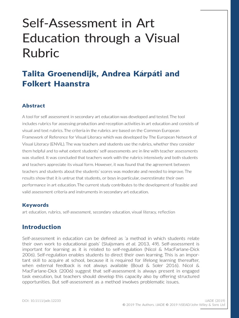 Self-Assessment in Art Education Through A Visual Rubric: Talita ...