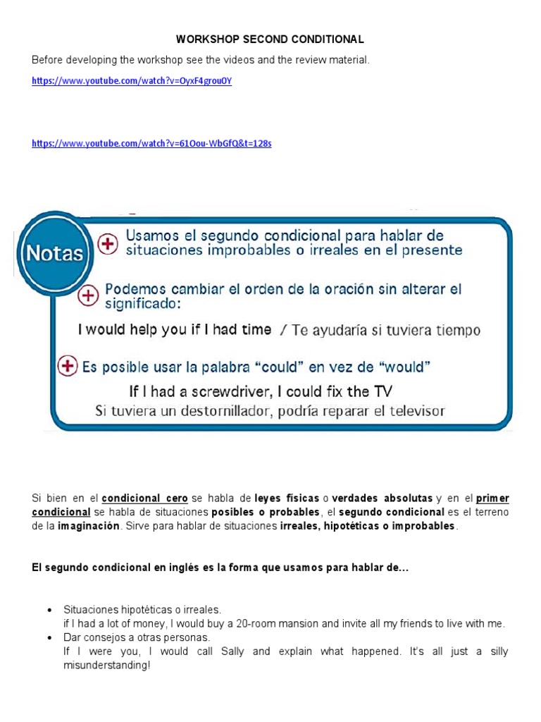 Workshop Second Conditional | PDF | Conjugación gramatical | Lingüística