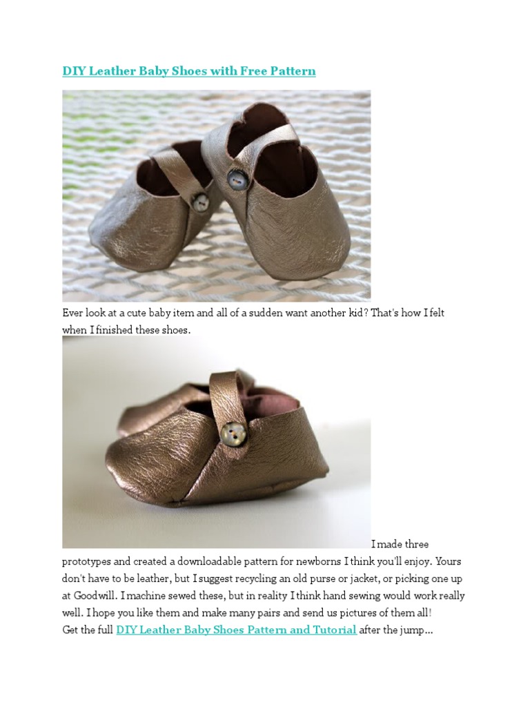 Free DIY Leather Baby Shoes Pattern | PDF | Sewing | Shoe