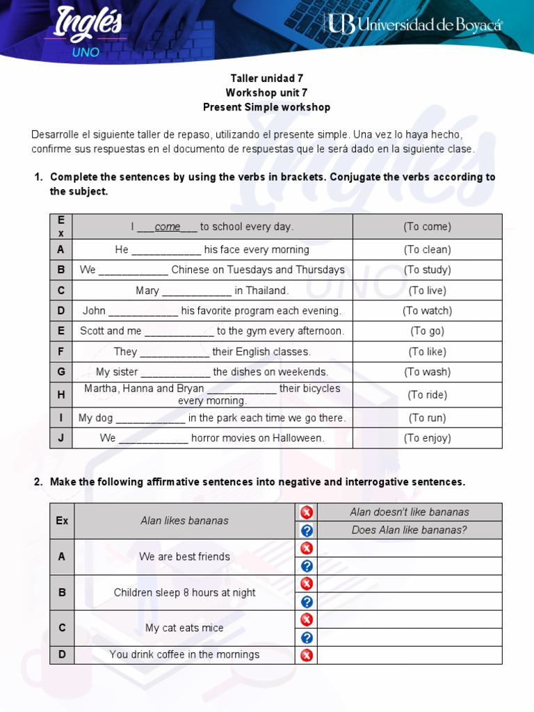 Taller Presente Simple | PDF | Question | Grammar