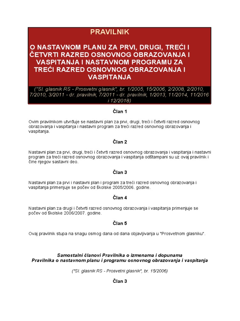 Pravilnik Za Trec487i Razred | PDF