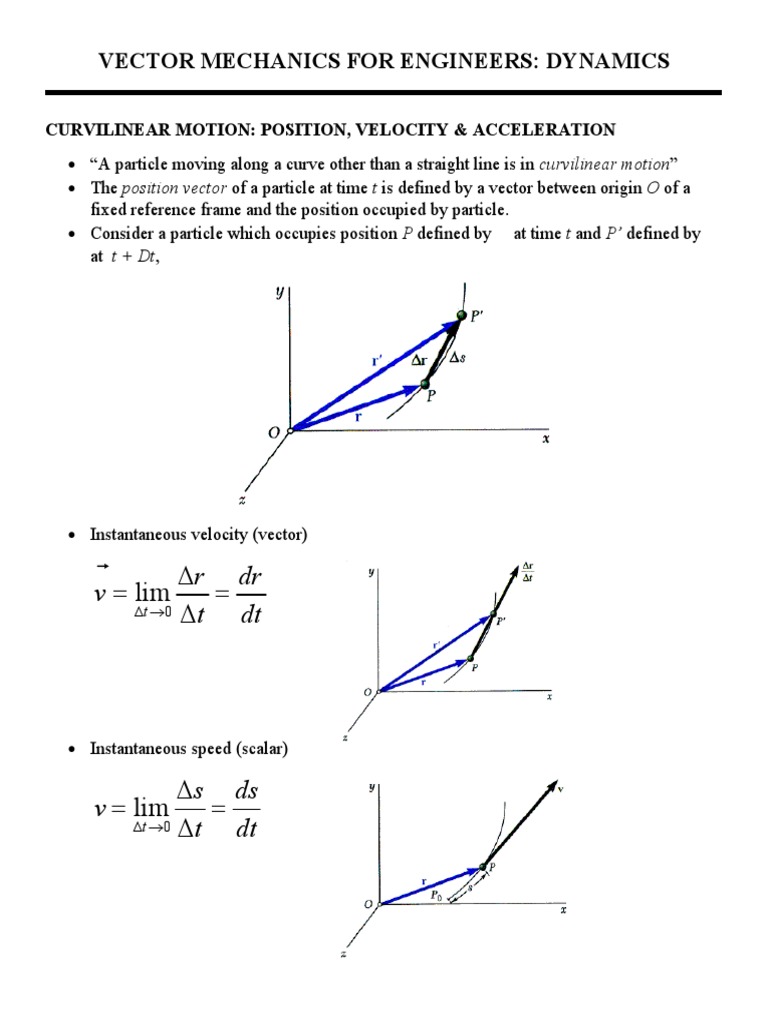 Vector Mechanics For Engineers: Dynamics: R DR V T DT | PDF | Acceleration | Velocity