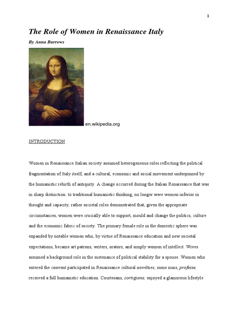 The Role of Women in Renaissance Italy: by Anna Burrows | PDF ...