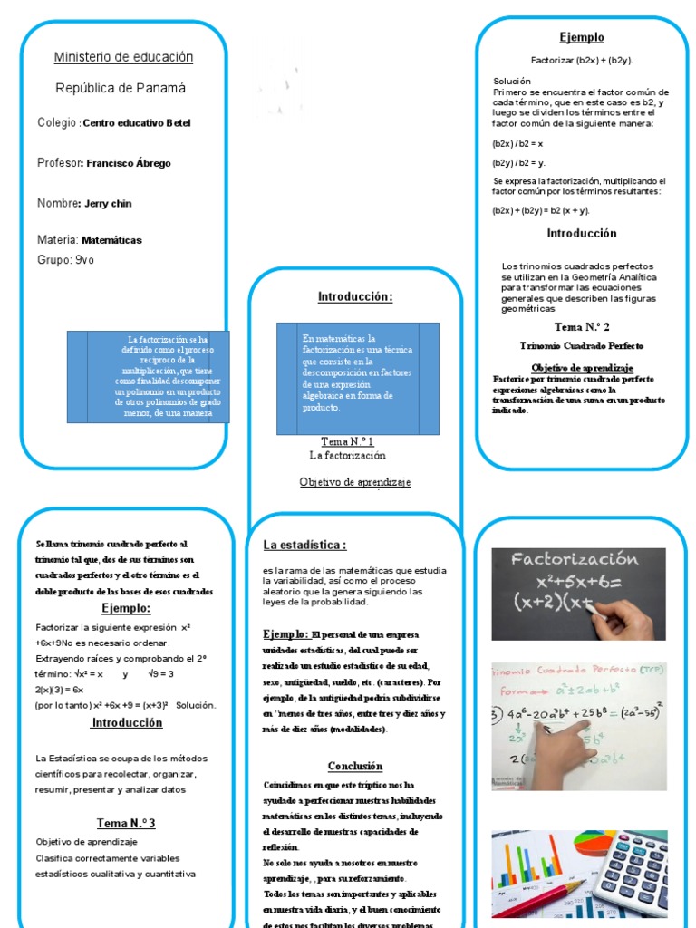 Triptico Matematica | PDF | Factorización | Multiplicación