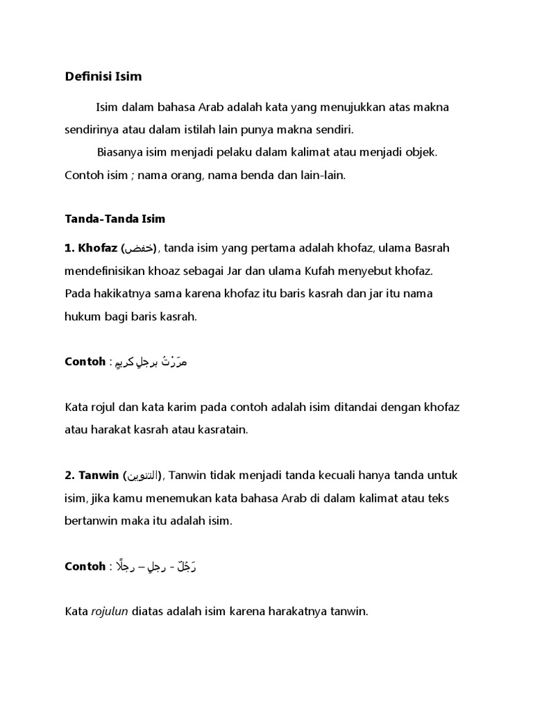 Pengertian dan Tanda-Tanda Isim | PDF