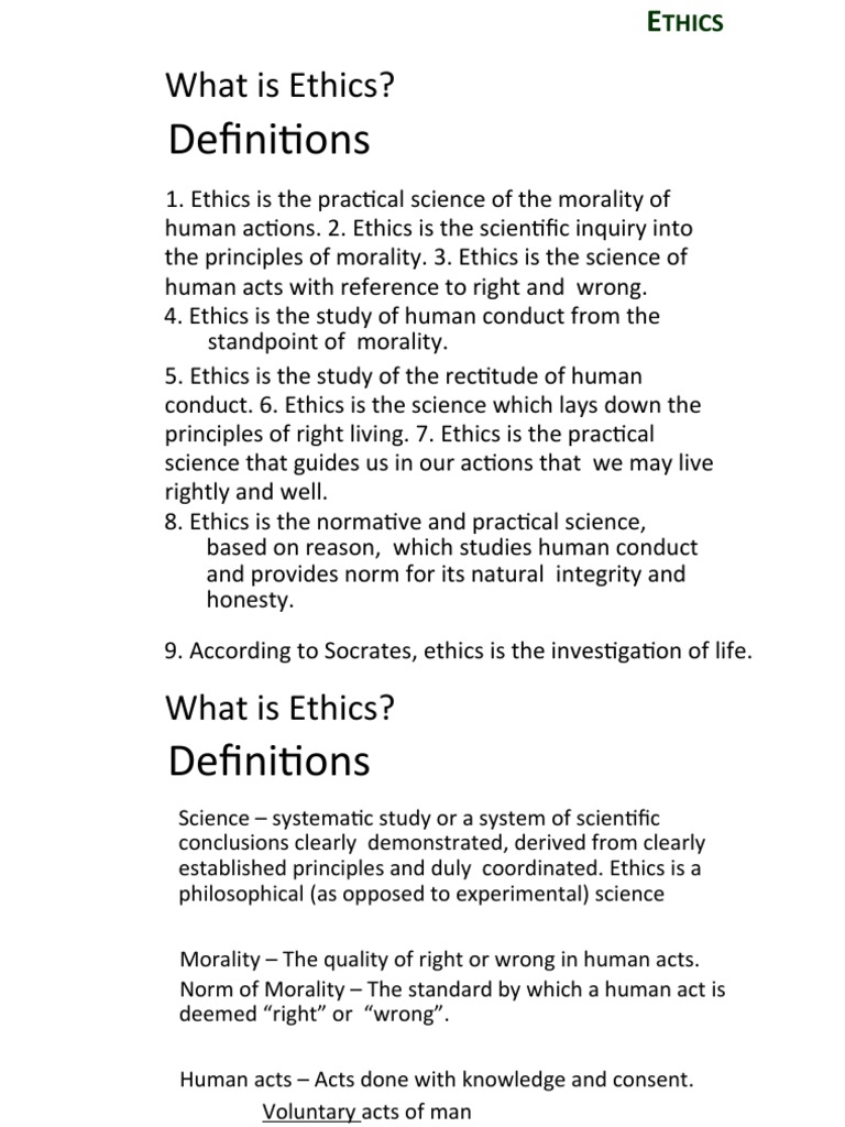 Definitions: What Is Ethics? | PDF | Morality | Science