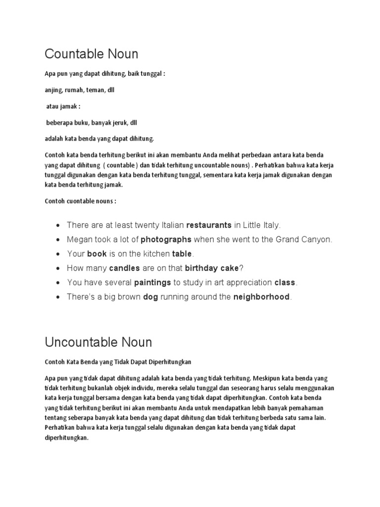 Pengertian dan Contoh Countable Noun | PDF | Kajian Bahasa Asing