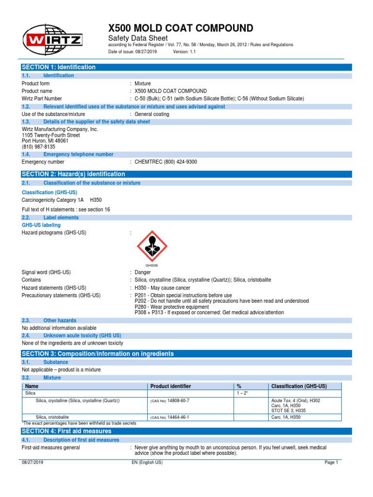 X500 Mold Coat Compound: Safety Data Sheet | PDF | Firefighting ...