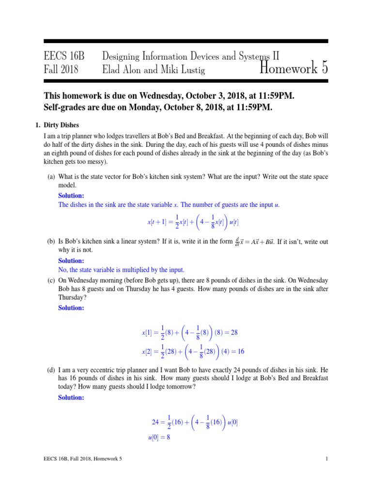 EE16B HW 5 Solutions | PDF | Eigenvalues And Eigenvectors | Mathematical Analysis