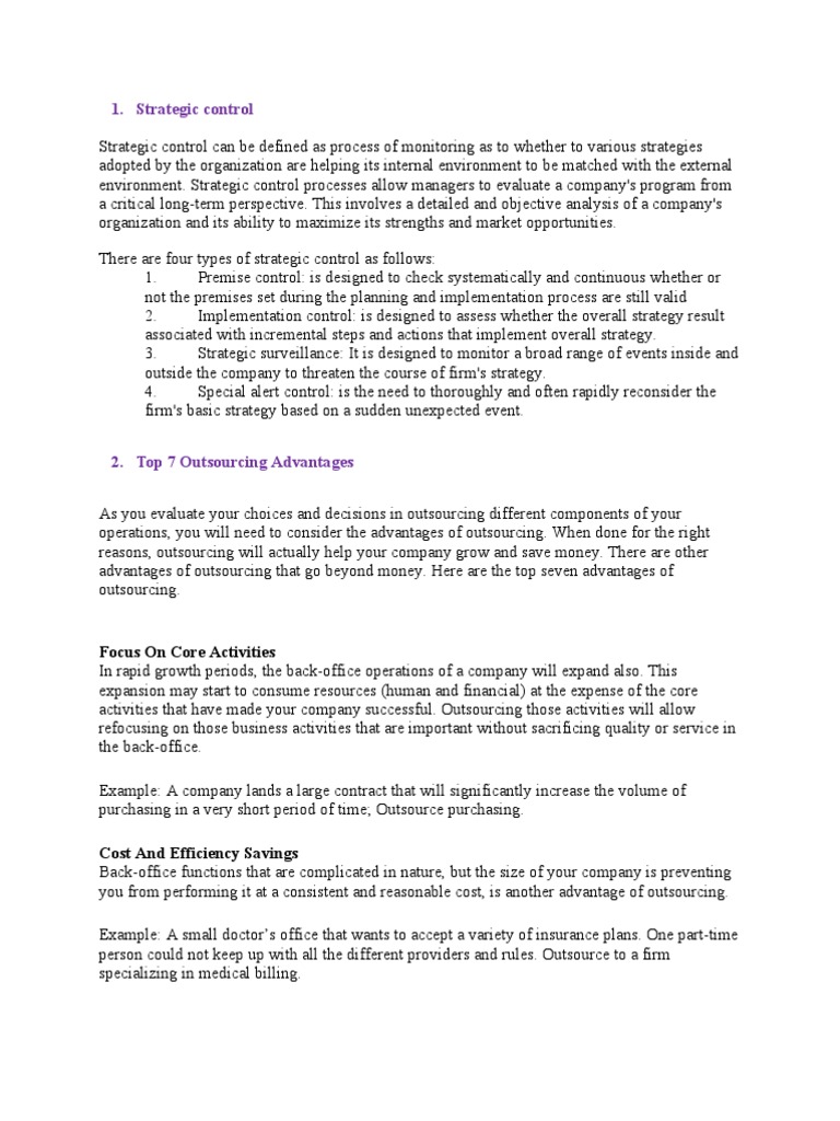 Strategic Management Notes | PDF | Strategic Management | Outsourcing