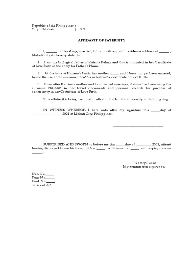 Affidavit of Paternity Sample