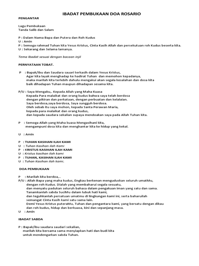 Ibadat Pembukaan Doa Rosario | PDF