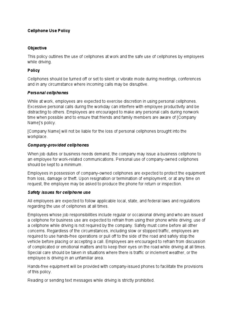 A Comprehensive Cellphone Use Policy Outlining Guidelines for Safe and ...