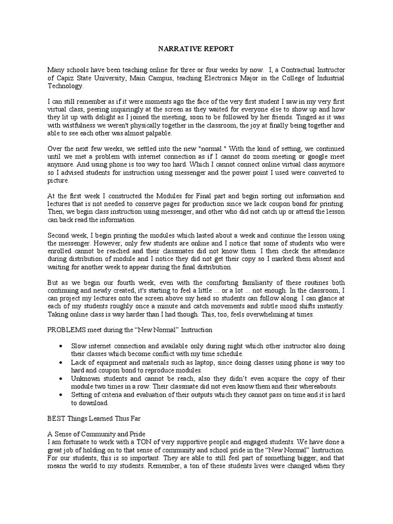 Narrative Report | Download Free PDF | Human Nature | Communication