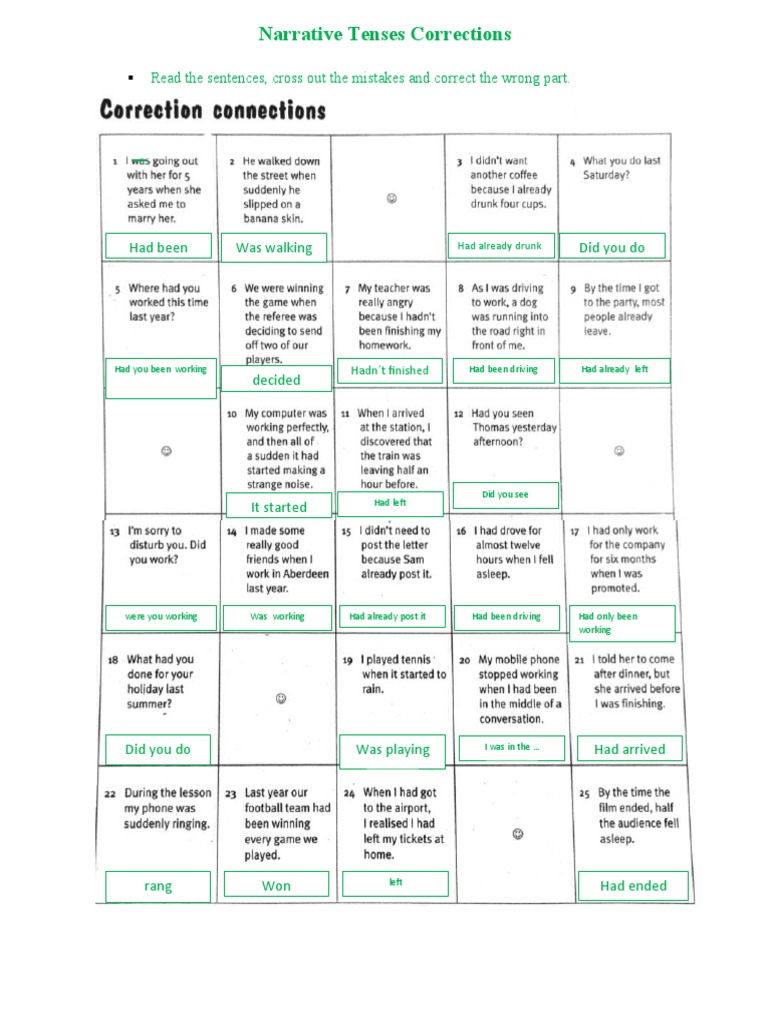 Narrative Tenses Corrections 5 | PDF