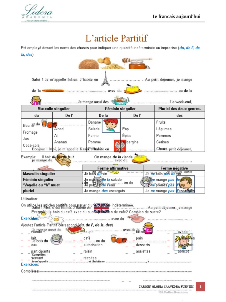 L'article Partitif | PDF | Cuisine | Nourriture et boisson