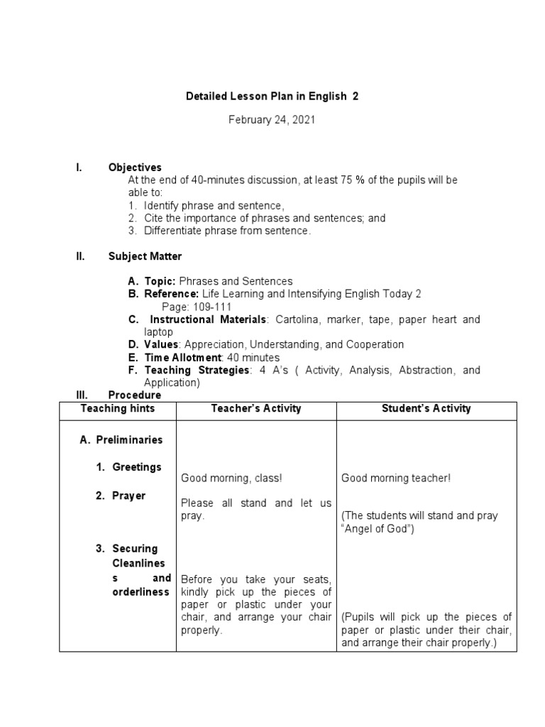 Phrases and Sentences 2 | PDF | Phrase | Lesson Plan