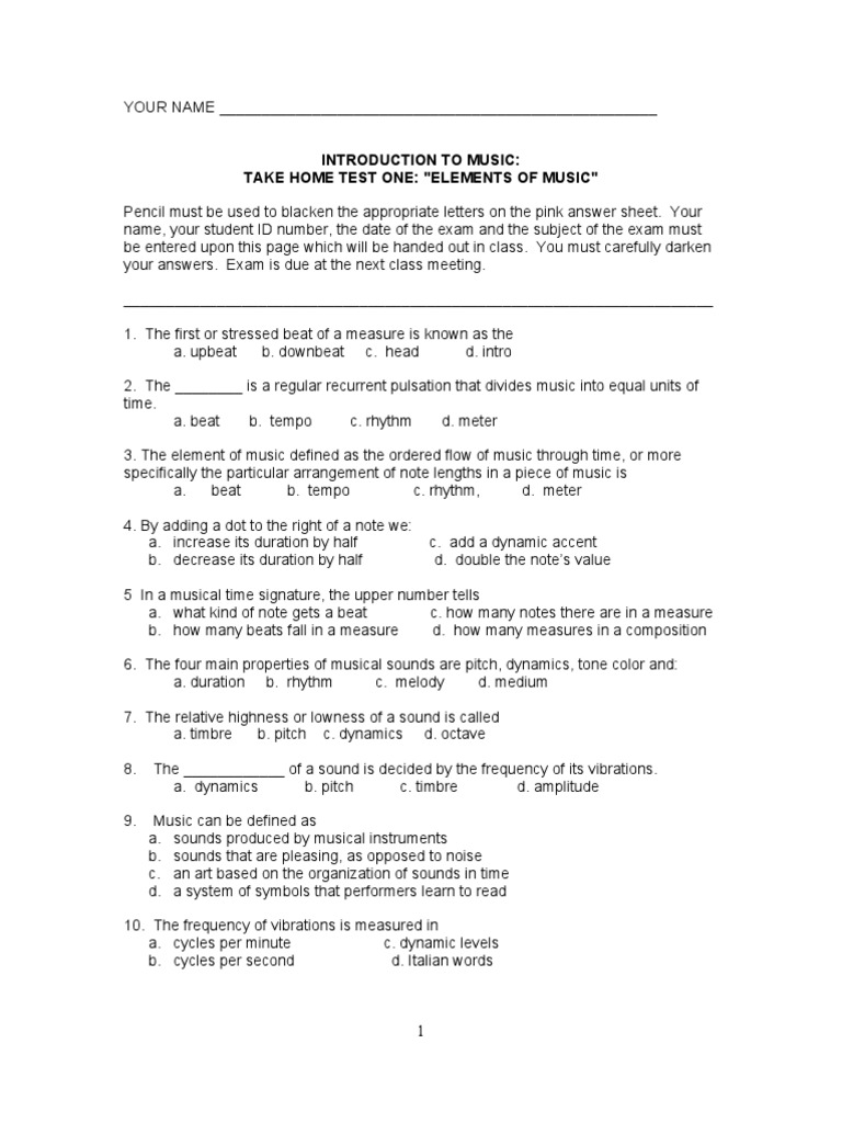 Elements of Music Take-Home Test | PDF | Chord (Music) | Tempo