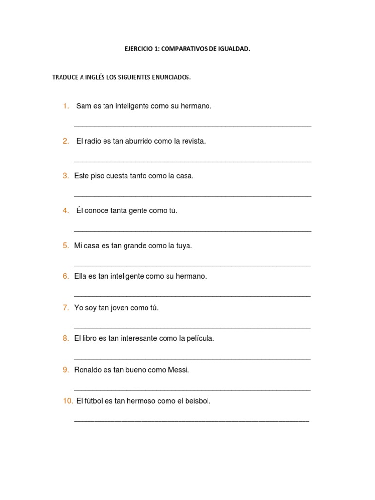 Ejercicios de Comparativos de Igualdad | PDF