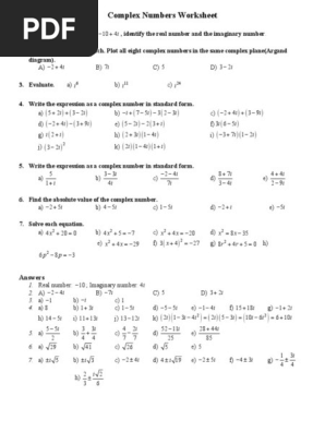 Complex Conjugates Worksheet Complex Numbers Worksheet: Answers | PDF