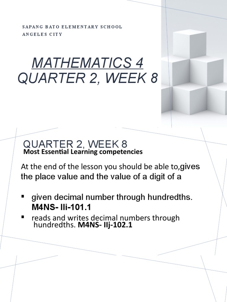 Mathematics 4 Quarter 2, Week 8-Decimal Numbers | PDF | Teaching ...