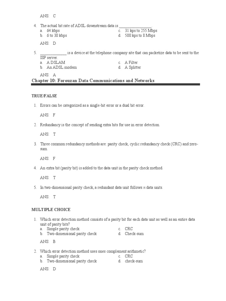 Chapter 10: Forouzan Data Communications and Networks | PDF | Error Detection And Correction ...