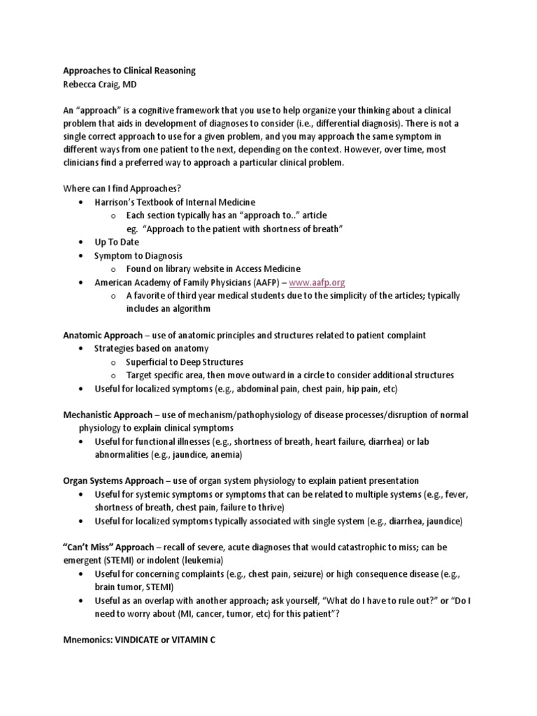 Approaches To Clinical Reasoning | PDF | Symptom | Differential Diagnosis