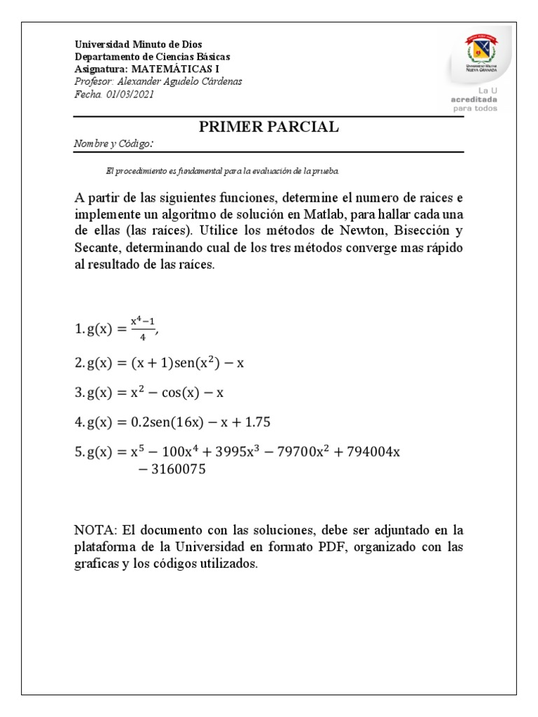 Primer Parcial - Métodos Numéricos | PDF