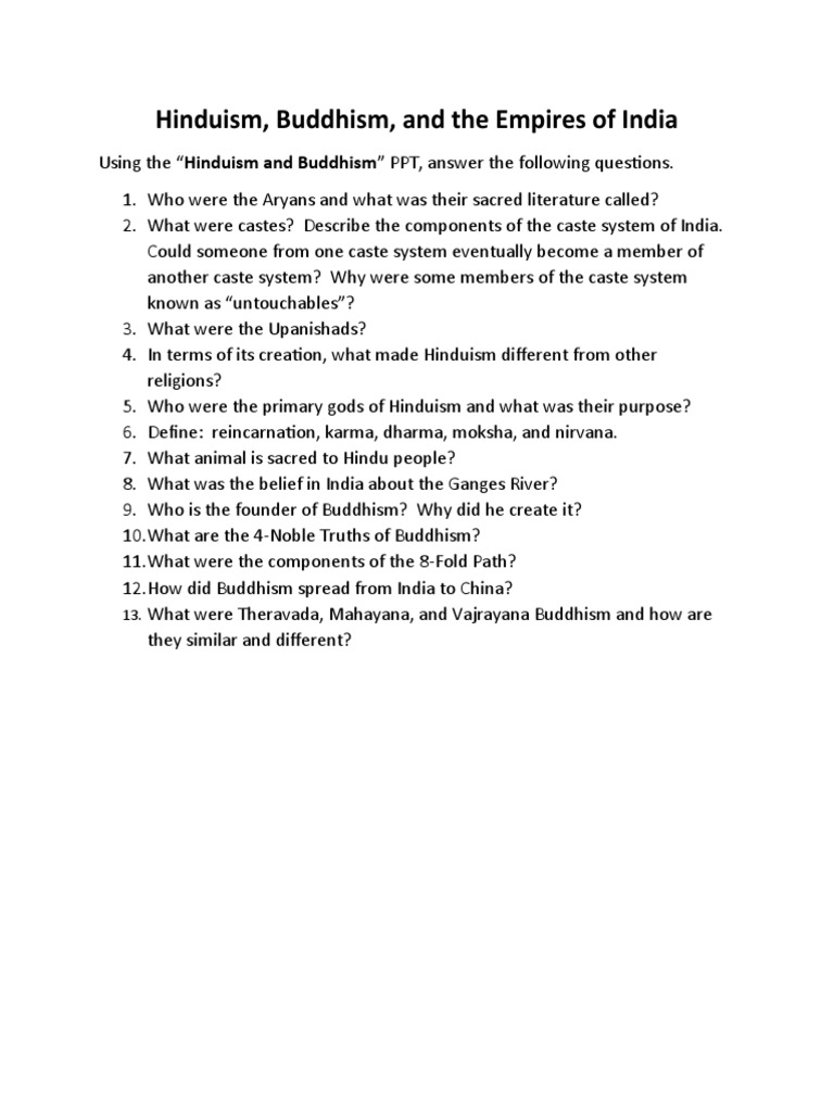 Hinduism and Buddhism Guided Notes | PDF
