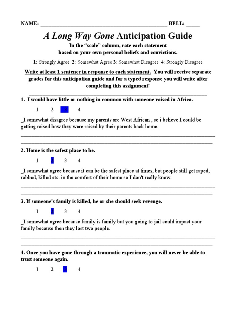 Long Way Gone Anticipation Guide | PDF | Morality | Justice