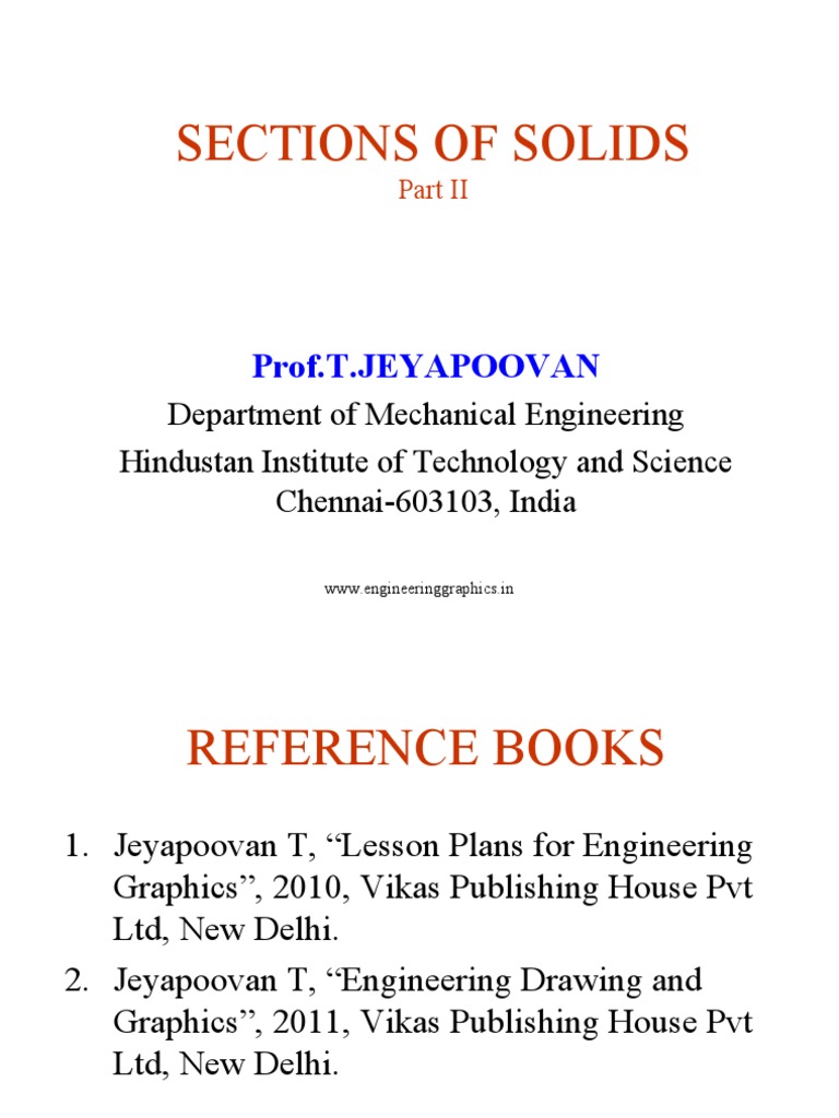 Sections of Solids: Prof.T.Jeyapoovan | PDF | Perpendicular | Ellipse