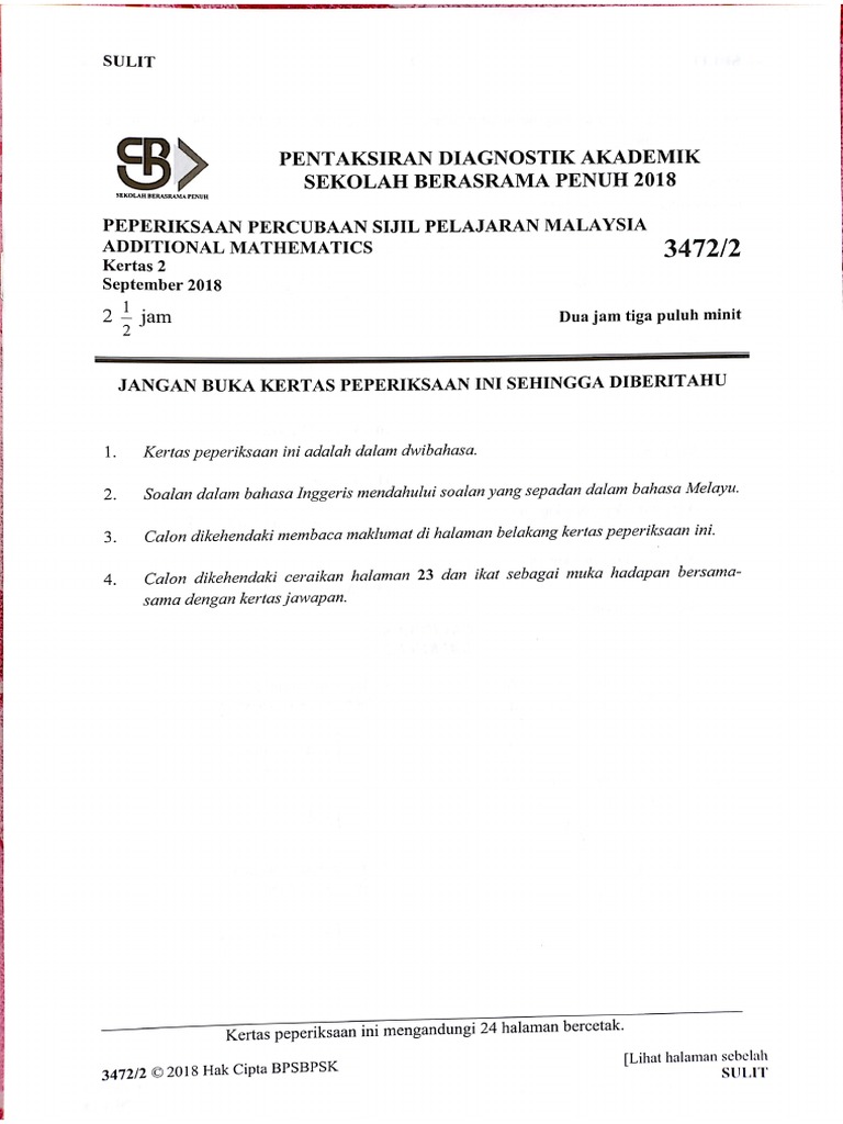 (Cikgujep - Com) Q SBP AddMath P2 2018 | PDF