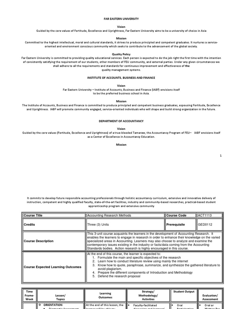 Course Syllabus - Methods of Research | PDF | Educational Assessment ...