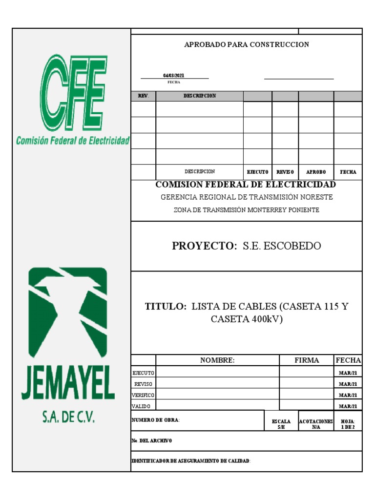 Formato para Lista de Cables | PDF | Informática y tecnología de la información | Science