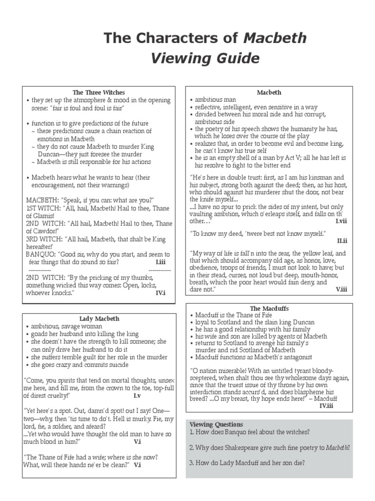 Characters of Macbeth | PDF | Macbeth | Shakespearean Tragedies