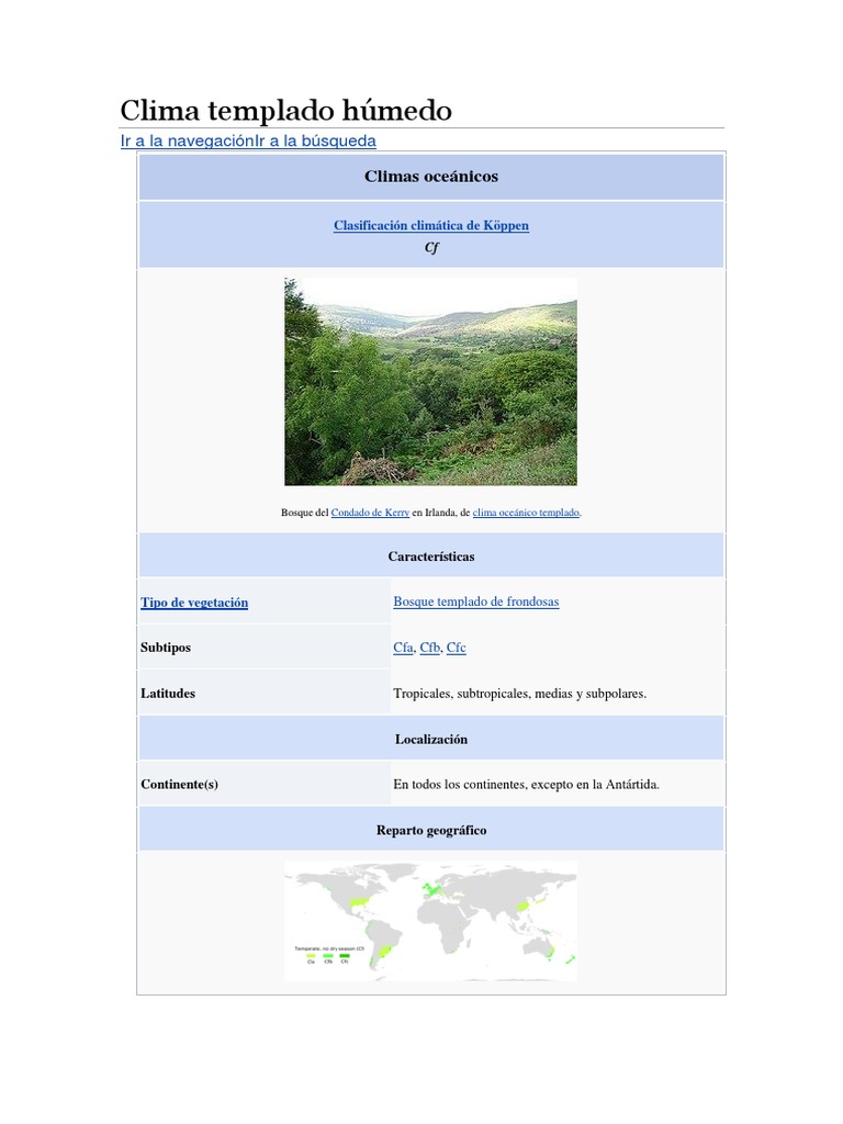 Clima Templado Húmedo: Características y Tipos | PDF | Clima oceánico ...