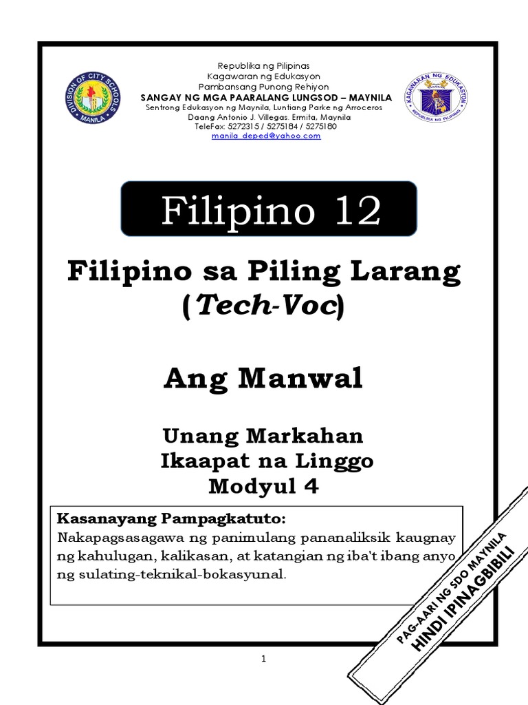Filipino 12 q1 Mod4 Tech Voc | PDF