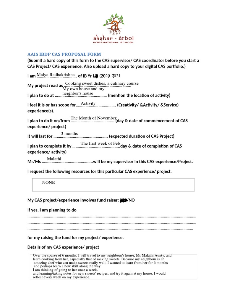 Aais Ibdp Cas Proposal Form | PDF | Educational Psychology | Learning