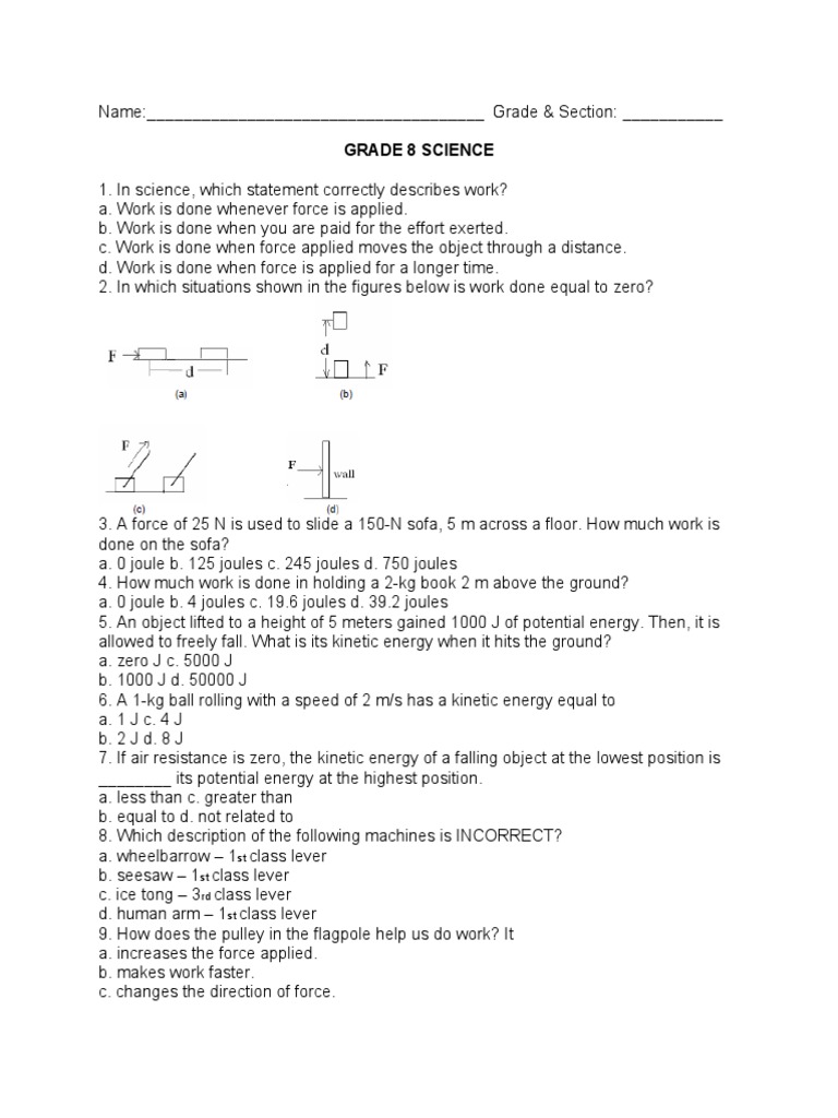 Grade 8 Activity Sheet | Download Free PDF | Power (Physics) | Kinetic ...