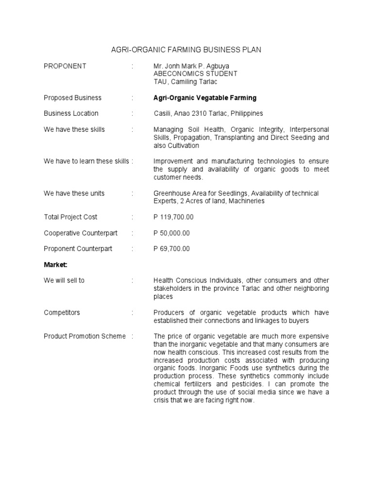 Agri-Organic Farming Business Plan | PDF | Organic Farming | Agriculture