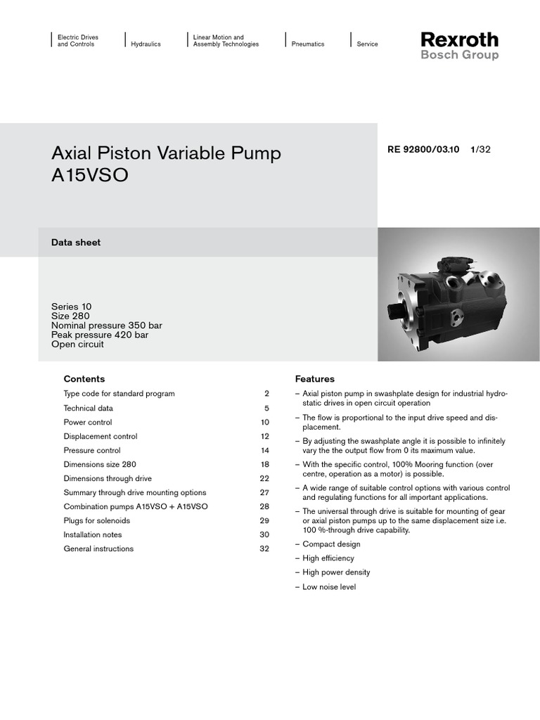 Axial Piston Variable Pump A15VSO | PDF | Pump | Mechanical Engineering