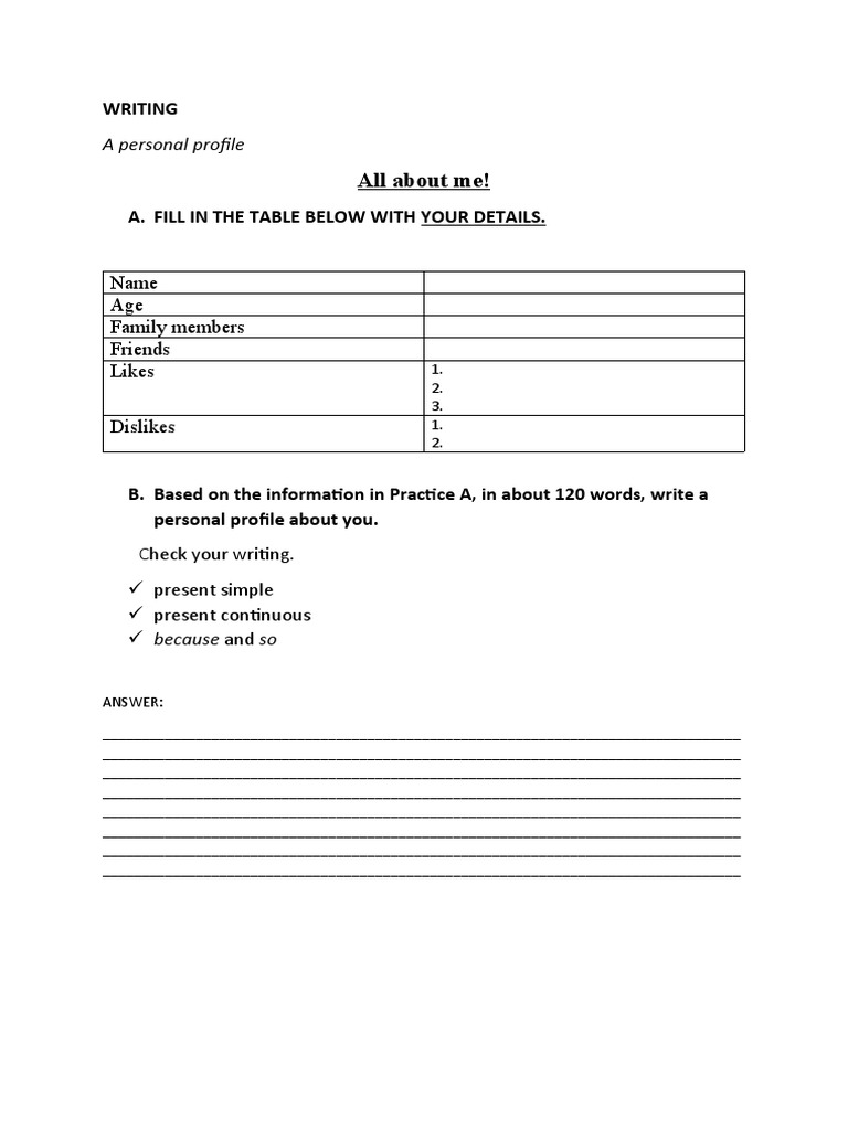 Writing A Personal Profile | PDF