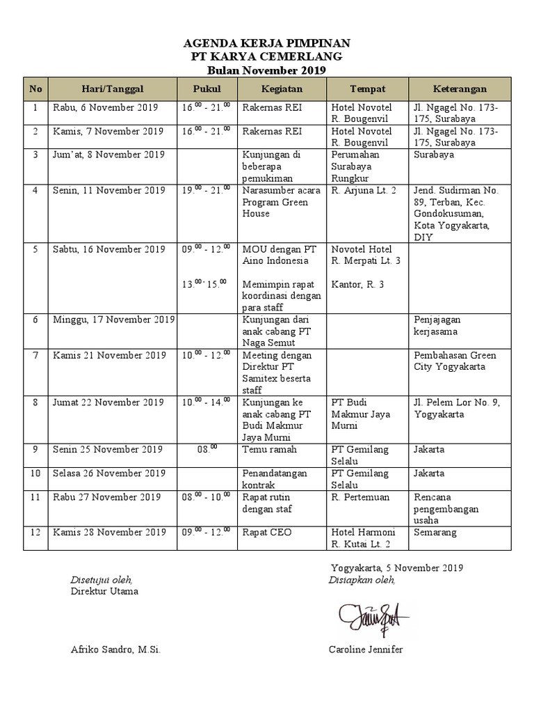 (Humas) Agenda Kerja Pimpinan | PDF