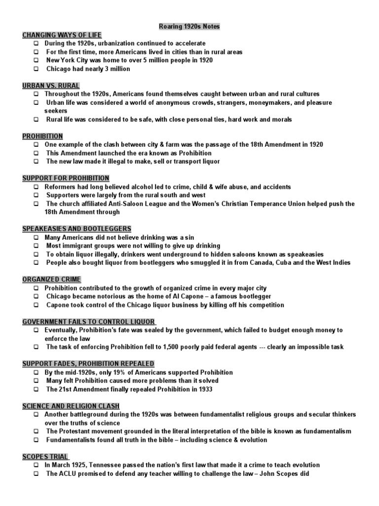 Roaring 1920s Powerpoint Notes Use These | PDF | Prohibition | United ...