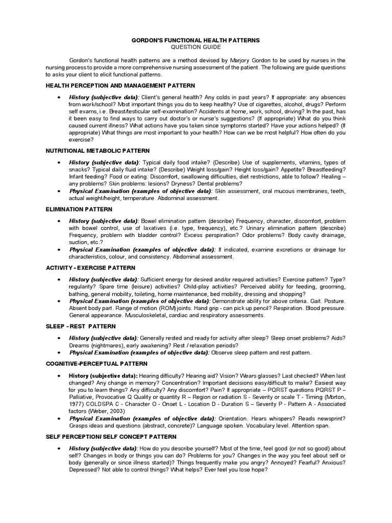 Gordon's Health Patterns Assessment Guide | PDF | Menstruation | Perception