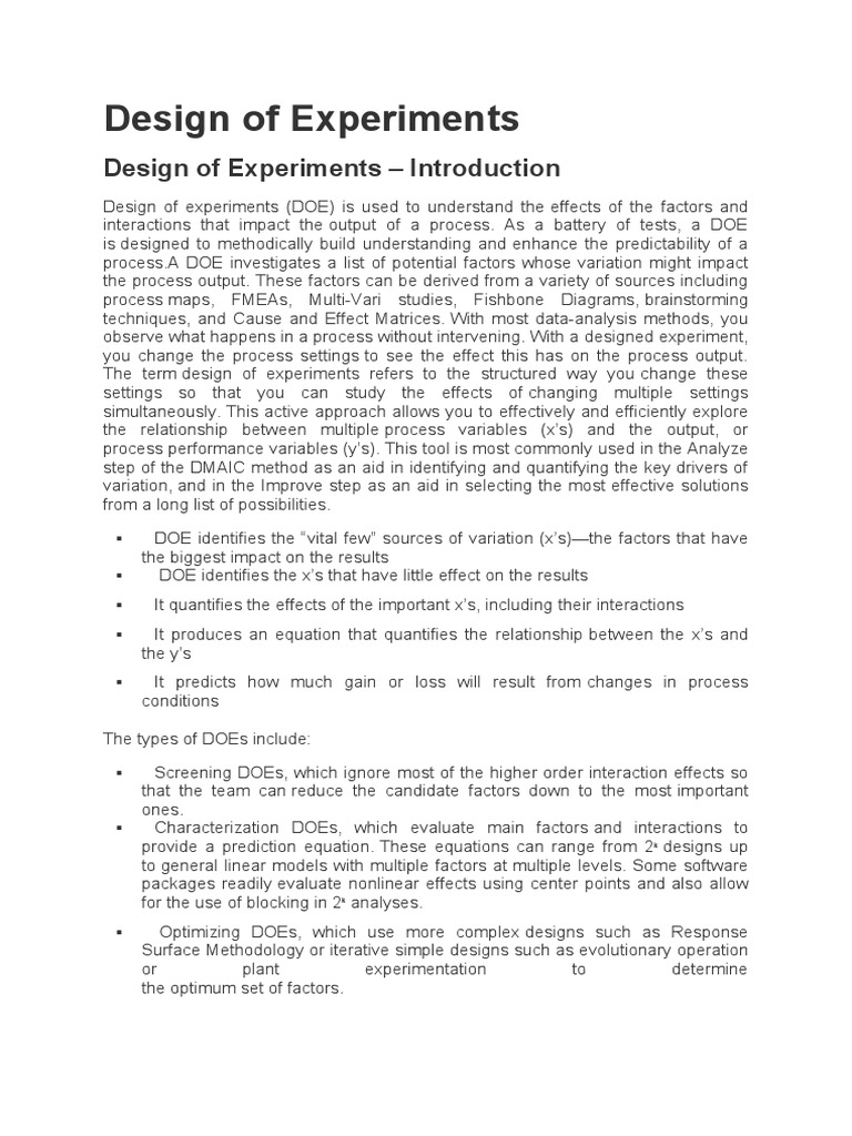 Design of Experiments | PDF | Errors And Residuals | Experiment