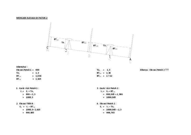 Perhitungan Elevasi Patok 2 | PDF