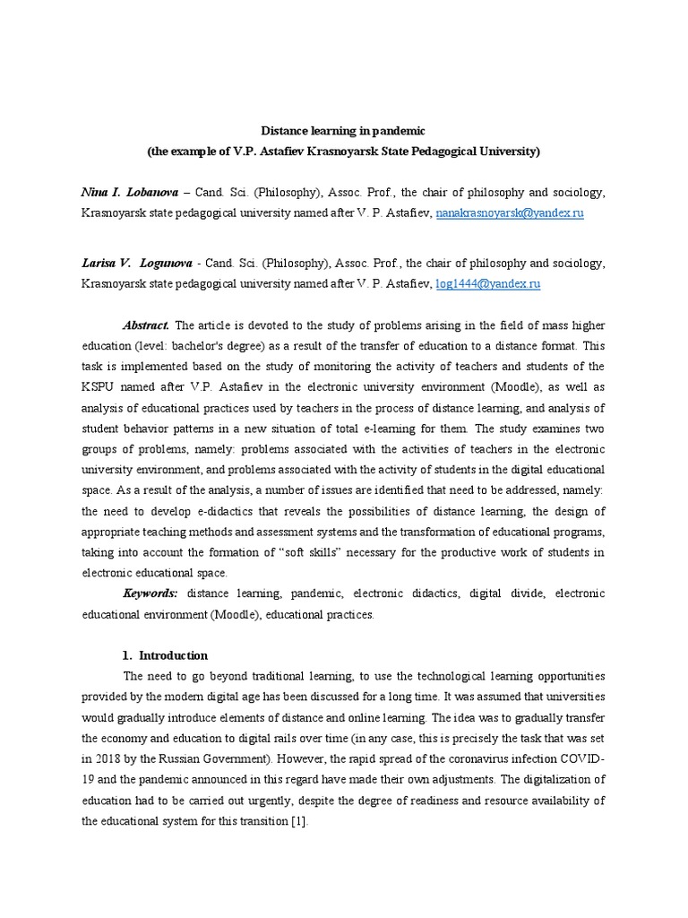 Distance Learning in Pandemic | PDF | Educational Technology | Distance ...